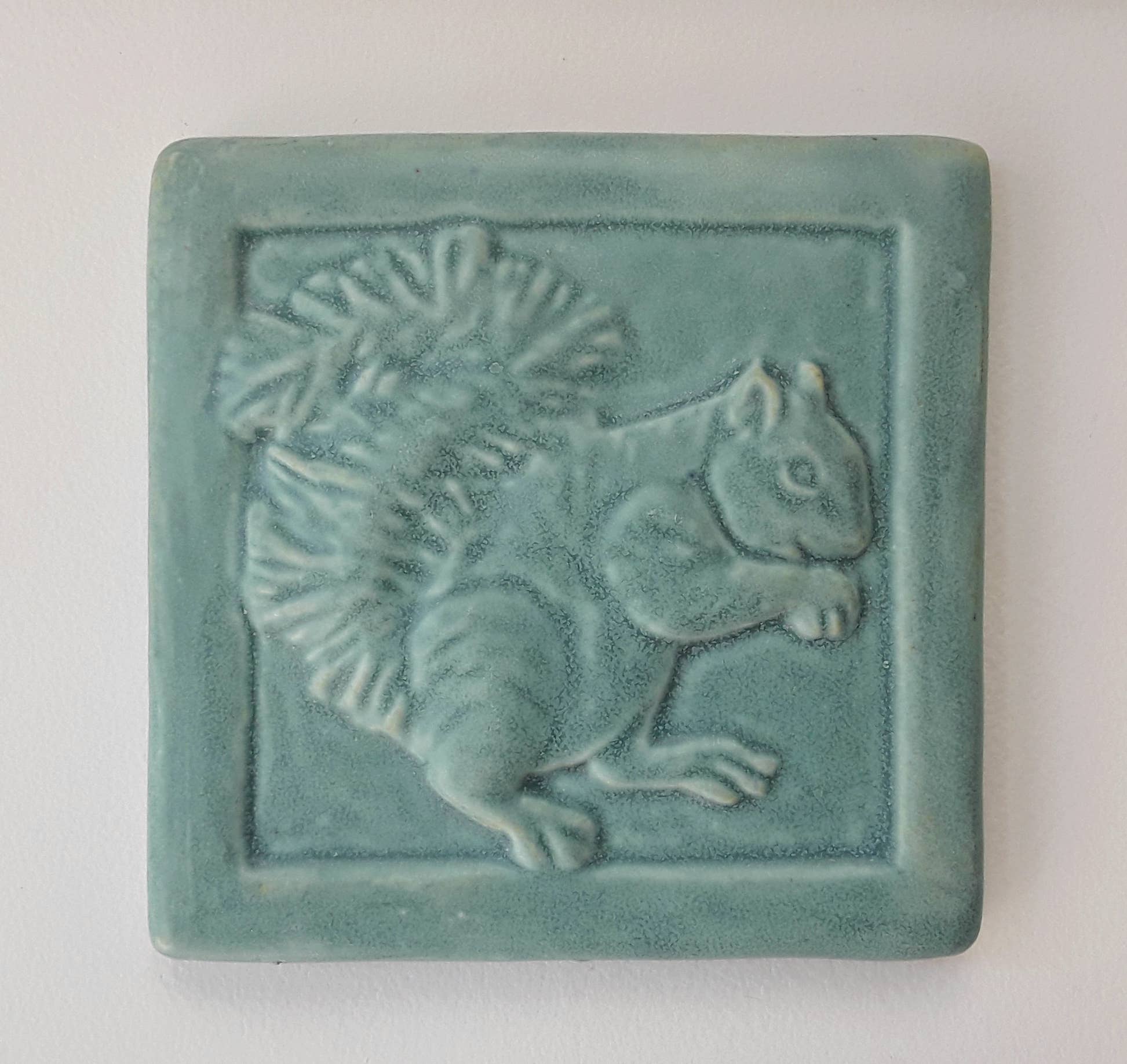 Fred the Squirrel Art Tile 4x4": Seaside Blue glaze – The Painted Bird